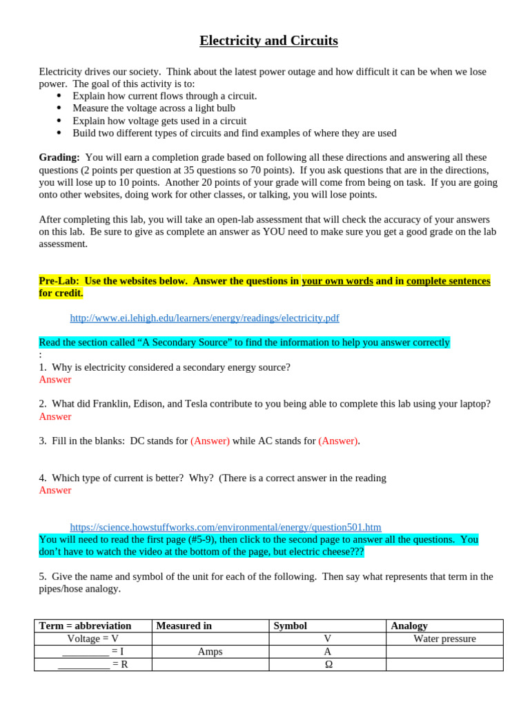 Electricity_PHET_Simulation_Lab_21-22 (1) | PDF | Electrical Resistance ...