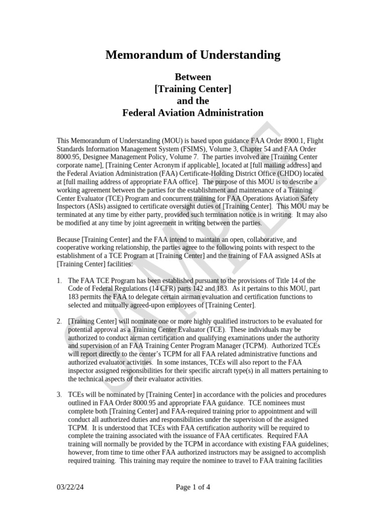 Sample_TCE_MOU | PDF | Federal Aviation Administration