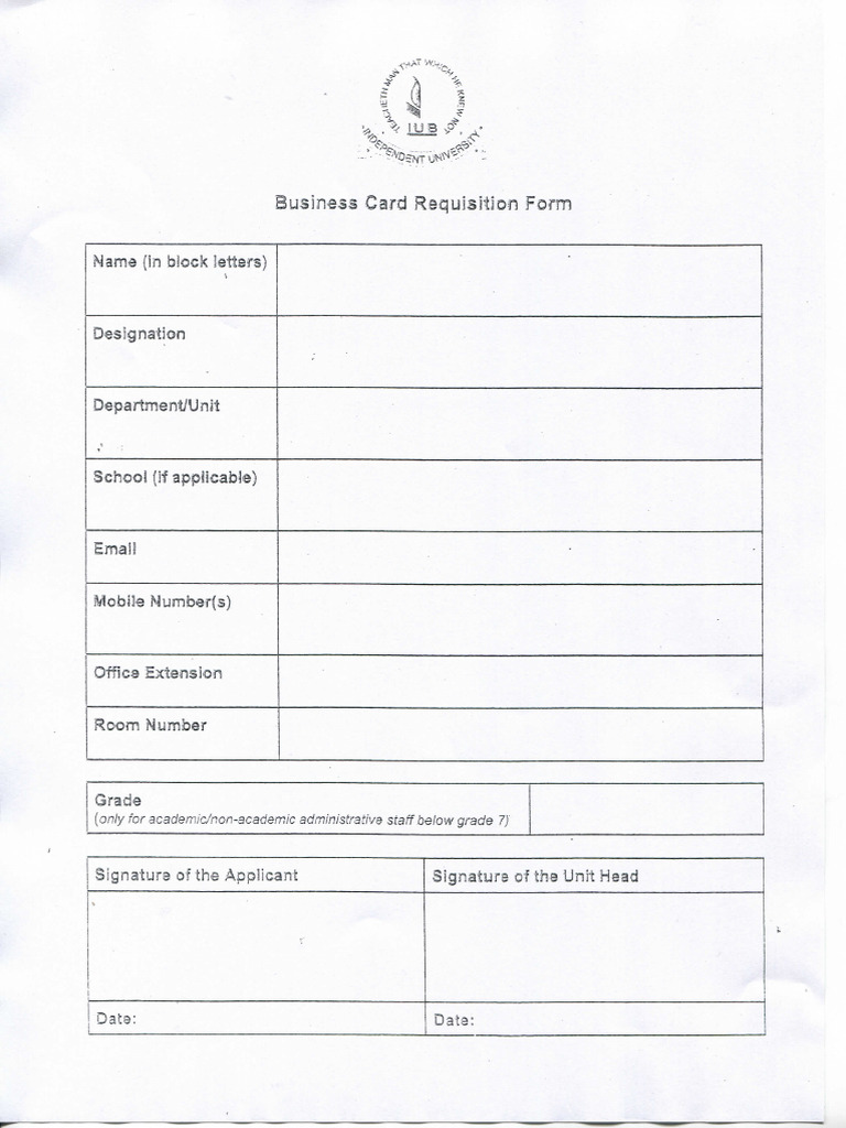 Business Card Requisition Form | PDF