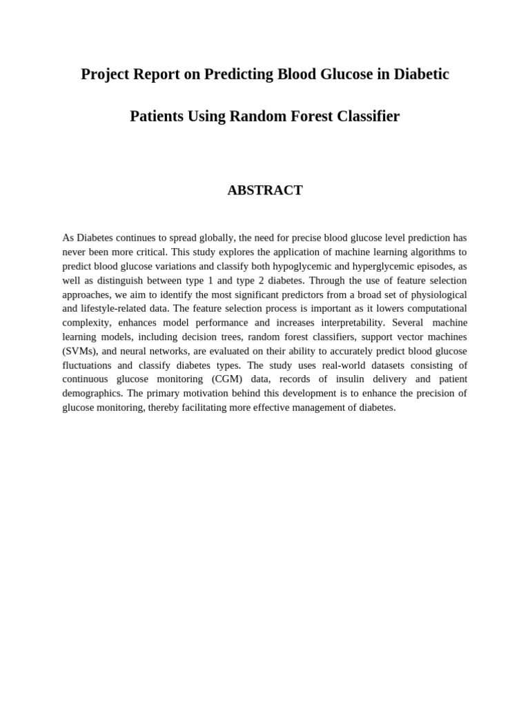 AIML Project Report on Predicting Blood Glucose in Diabetic Patients ...