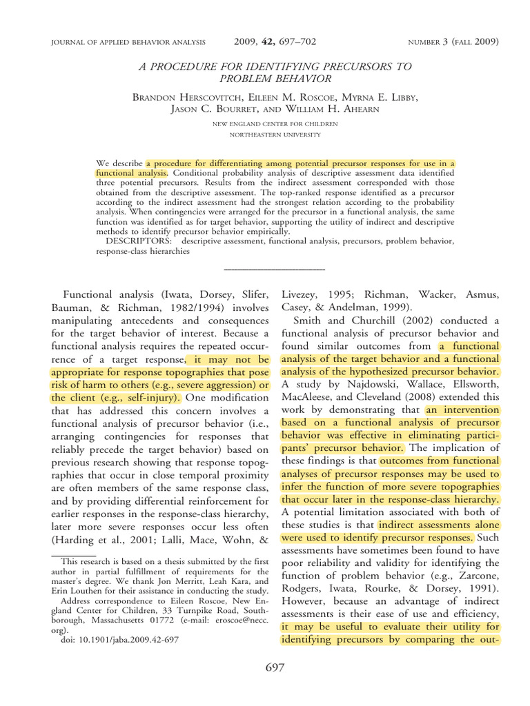 Herscovitch, Roscoe, Et Al (2009, JABA) | PDF | Attention | Behaviorism
