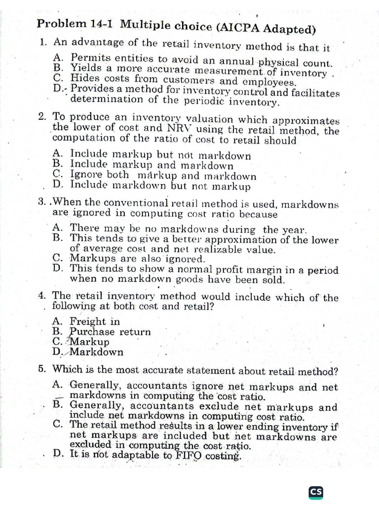 Chapter 14 Retail Inventory Method | PDF