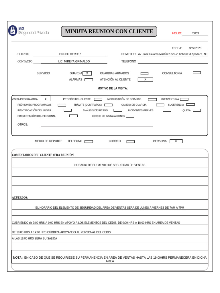 FORMATO MINUTA DE REUNION CON CLIENTE | PDF