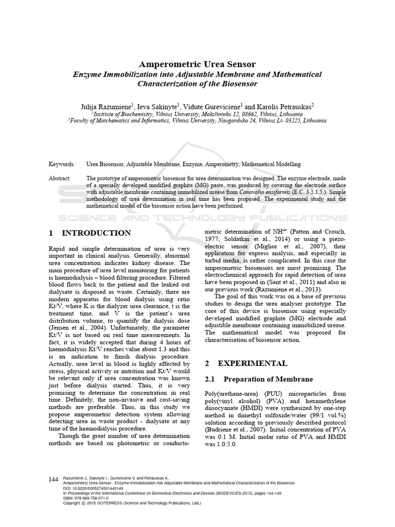 Amperometric Urea Sensor | PDF | Biosensor | Diffusion