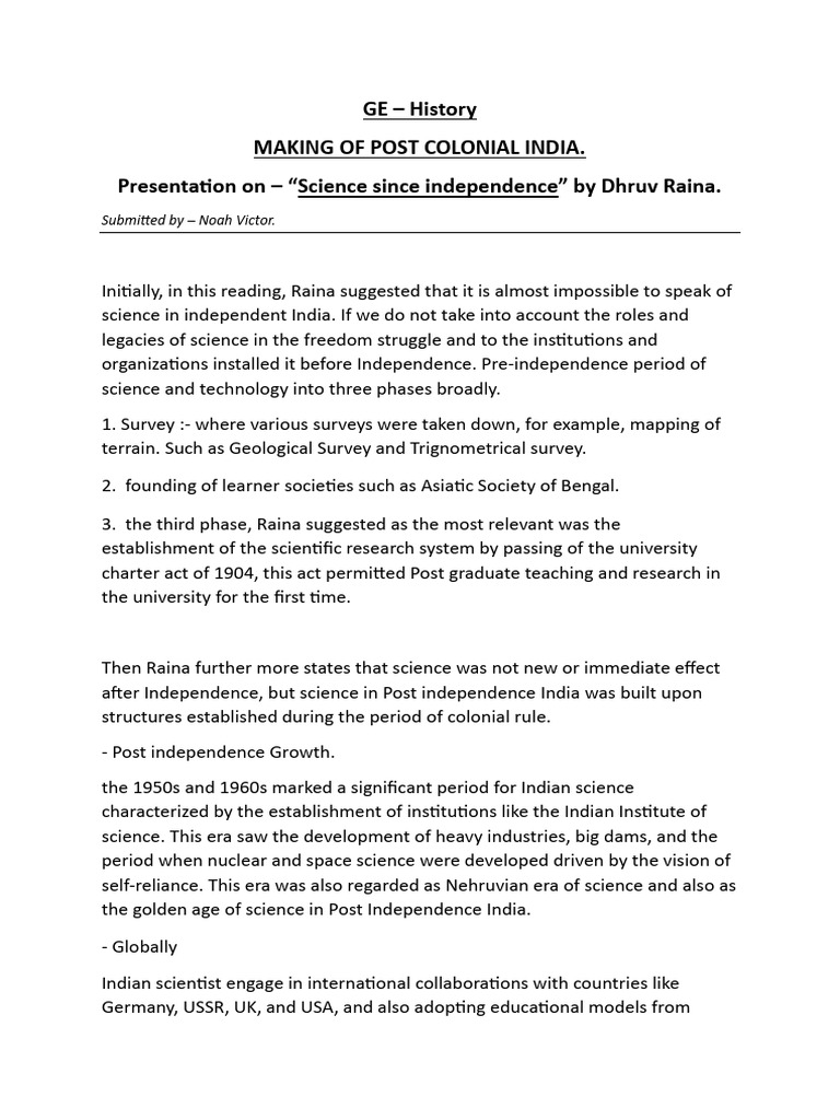 GE - History Making of Post Colonial India. Presentation On - "Science ...