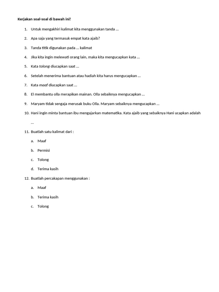 Latihan Soal Bindo Olla Sebelum Sts II | PDF