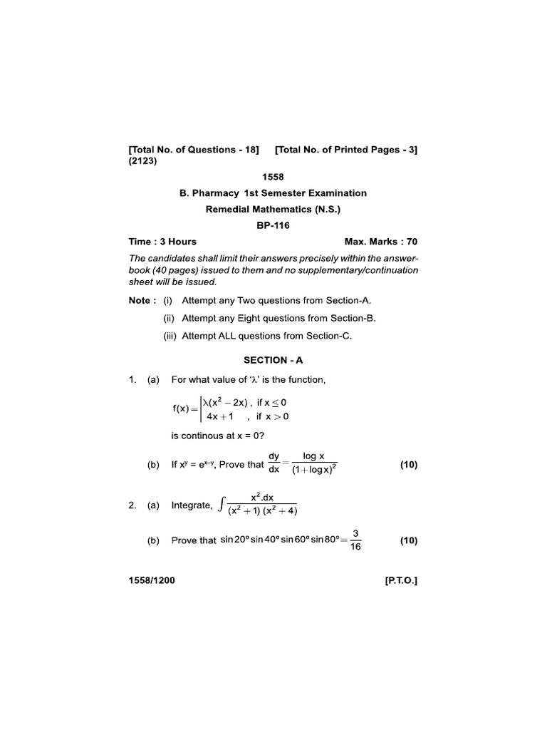 Remedial Mathematics (N.S.) | PDF