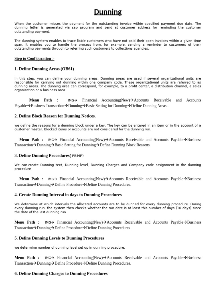 Dunning Process Configuration Guide | PDF