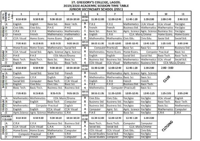 JSS-1-TIME-TABLE | PDF