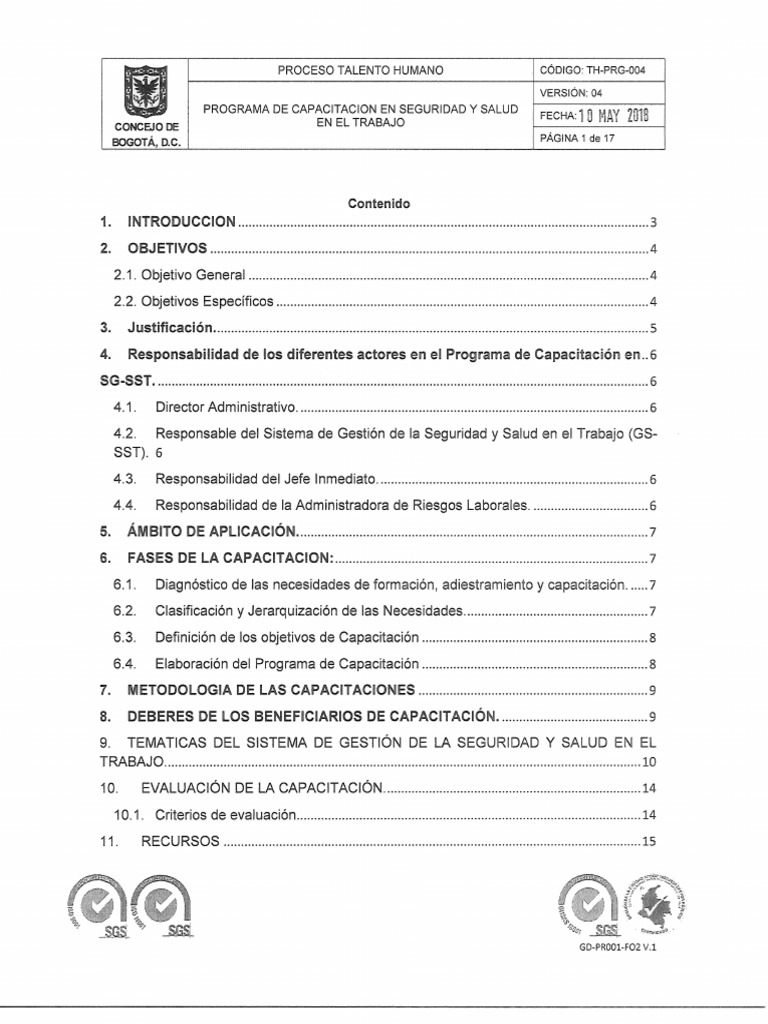 Programa de Capacitaci N en Seguridad y Salud en El Trabajo 1 | PDF