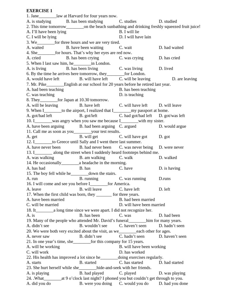 EXERCISE 1 Tenses Day Online 12 7 2021 | PDF