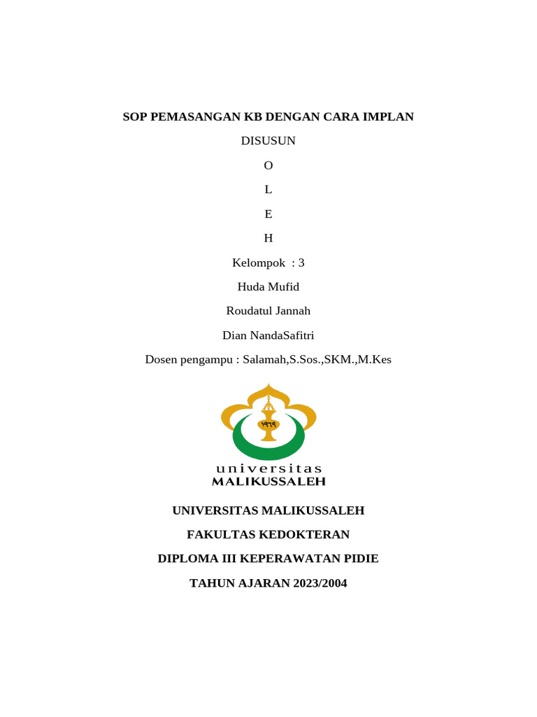 Sop Pemasangan KB Dengan Cara Implan | PDF