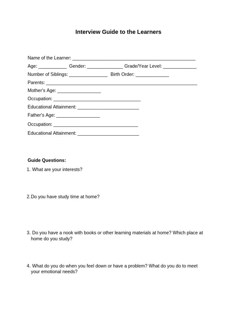 Interview Guide To The Learners | PDF