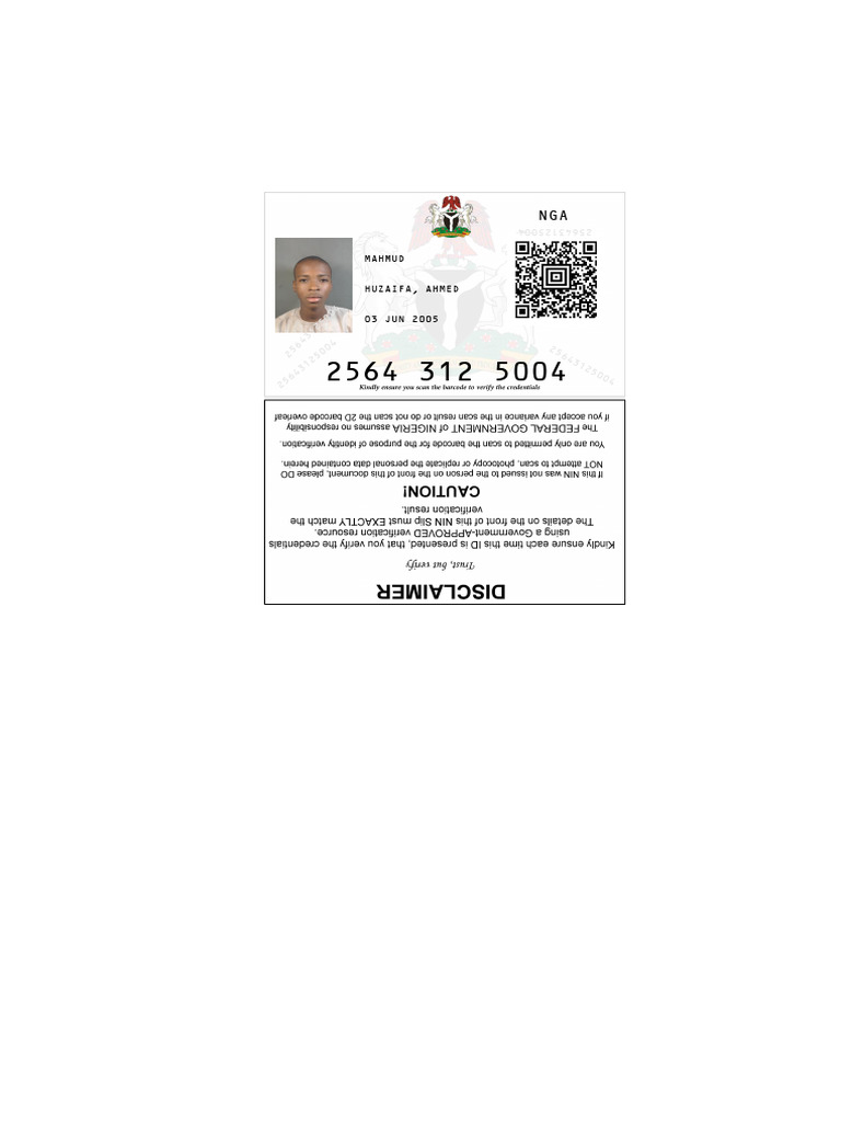 Improved National ID Slip for Mahmud | PDF