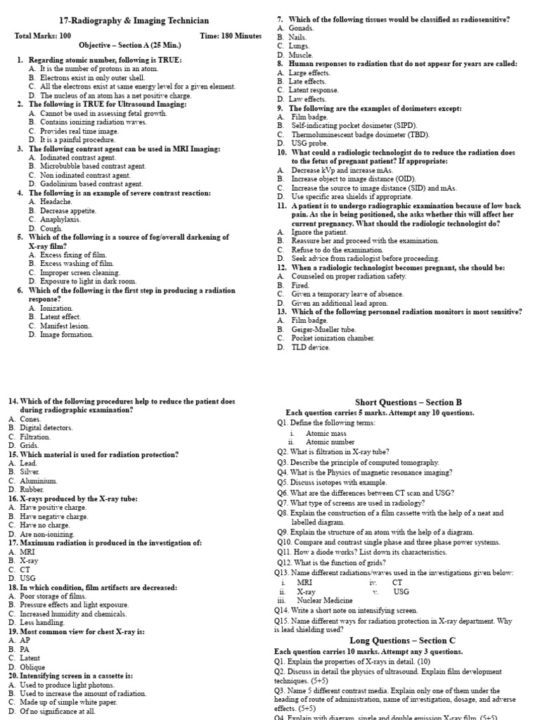 Radiography & Imaging Technician | PDF | Medical Imaging | Radiography