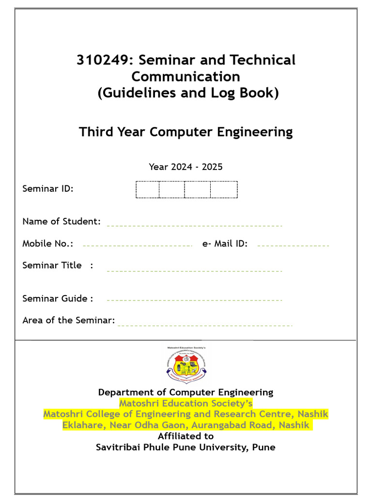 2024-2025 - Seminar Logbook - Computer Engineering SPPU | PDF | Engineering | Learning