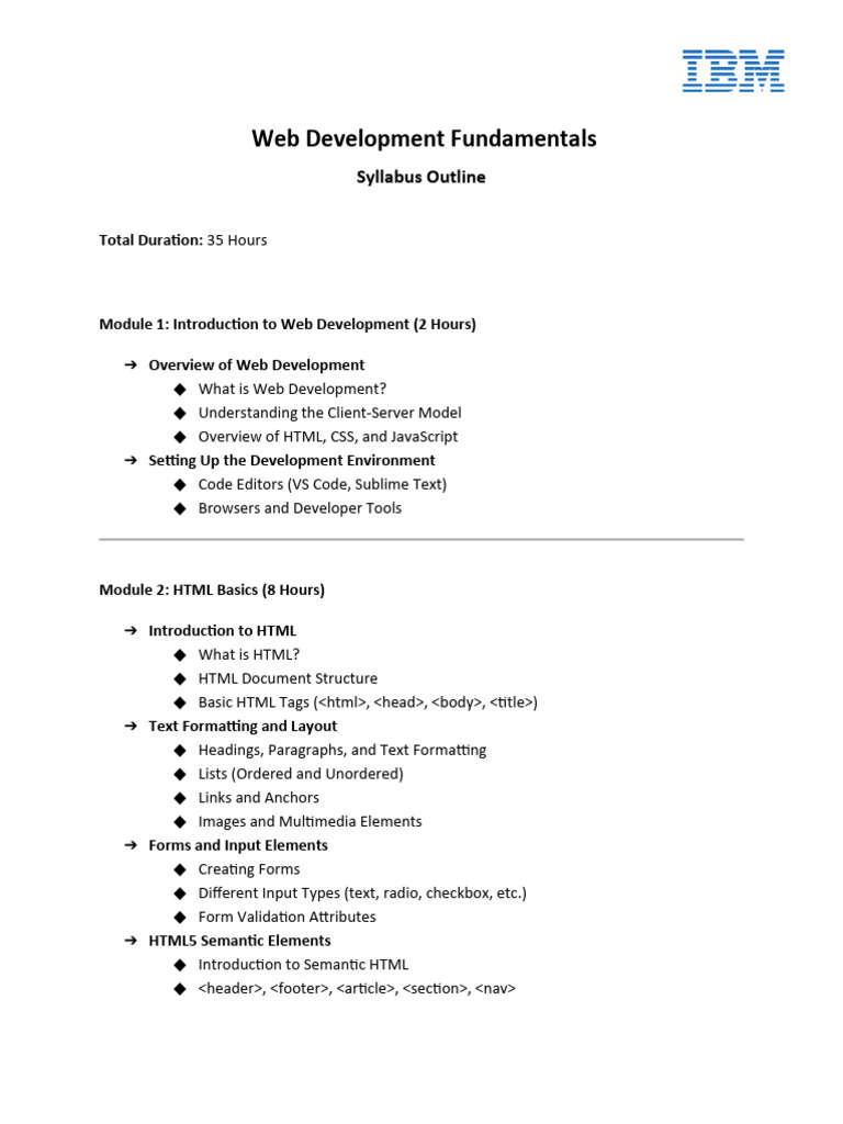 Web Development Fundamentals Course Outline Data Analytics | PDF | Html | Java Script
