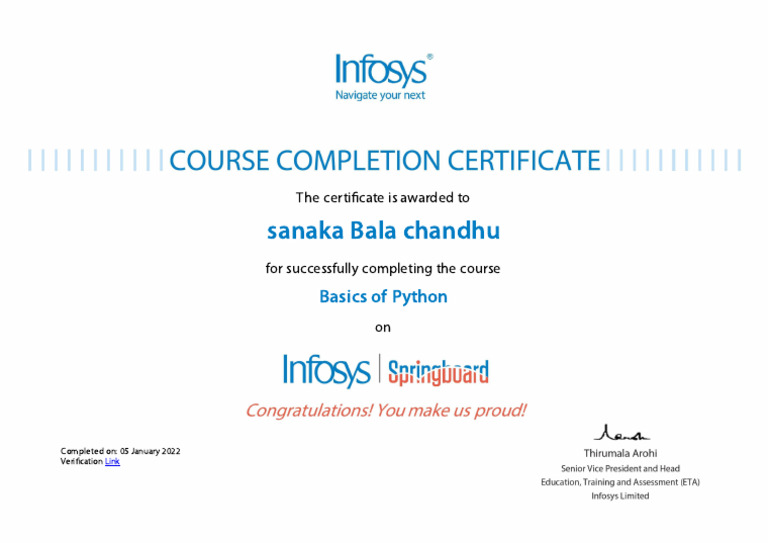 Infosys Certificate | PDF