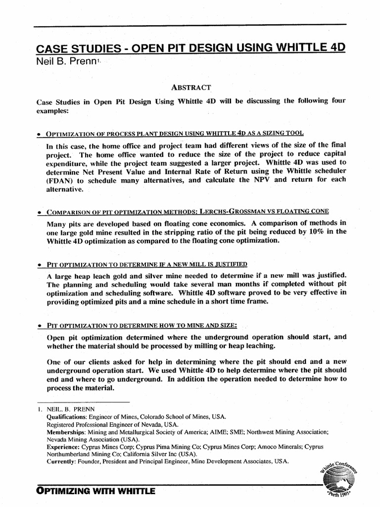 Case Studies Open Pit Design Using Whittle 4D | PDF