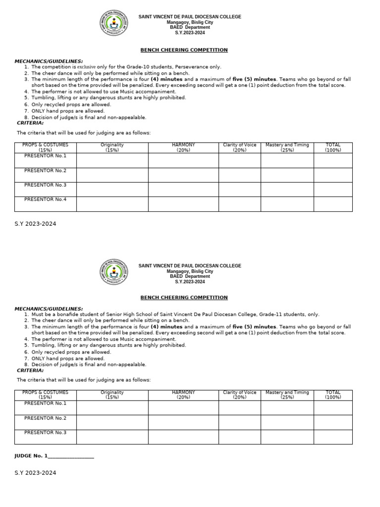 Junior and Senior High School Bench Cheering Competition Guidelines and ...