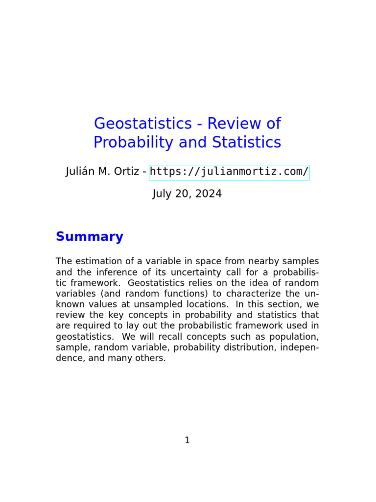 02-Geostatistics Prob and Stats Review | PDF | Probability Distribution | Quartile