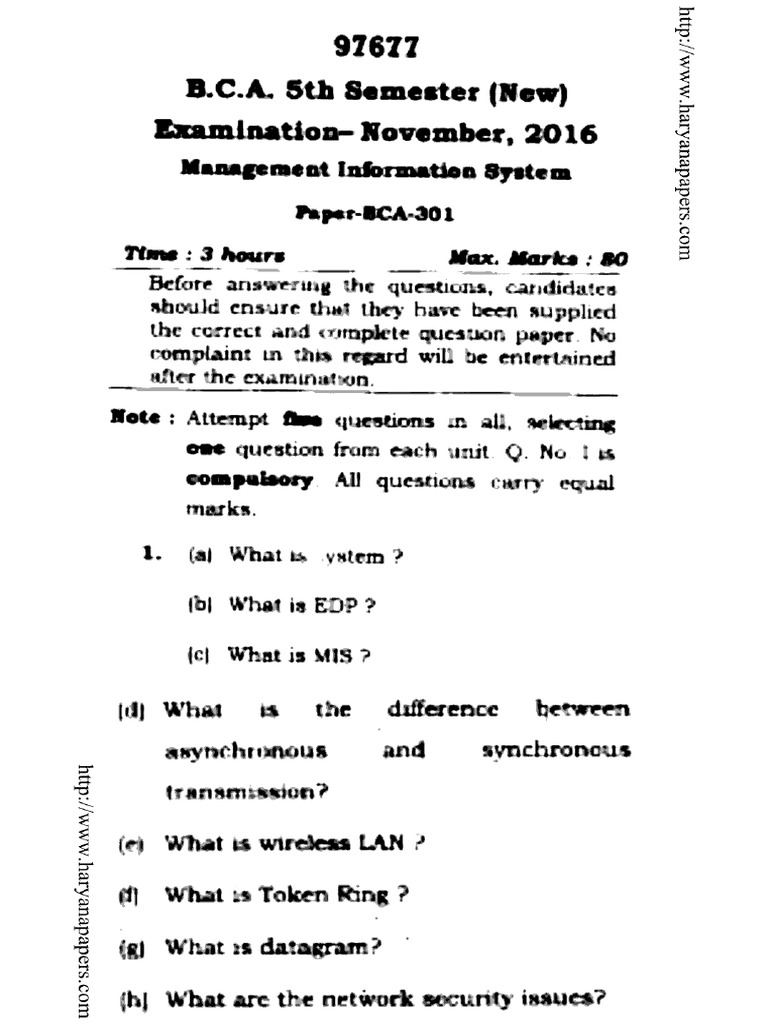 Bca 5 Sem Management Information System 97677 Nov 2016 | PDF