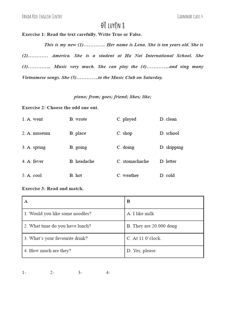 Grammar Exercises for Kids - Class 4 | PDF