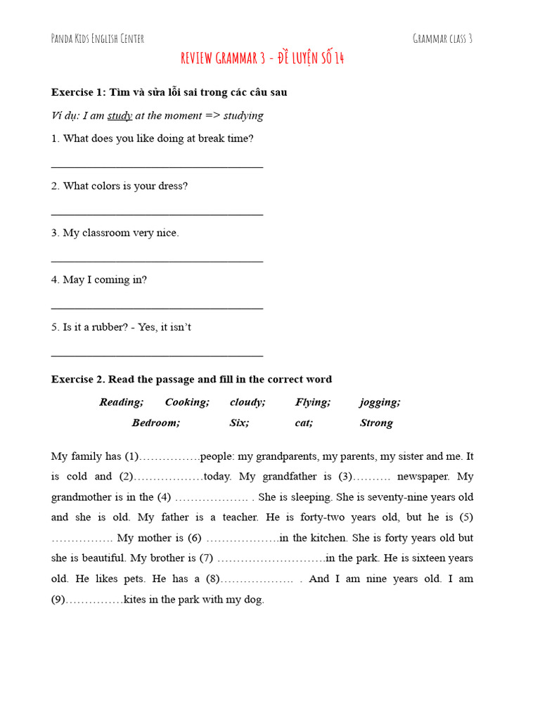 Grammar Review for Kids: Class 3 | PDF