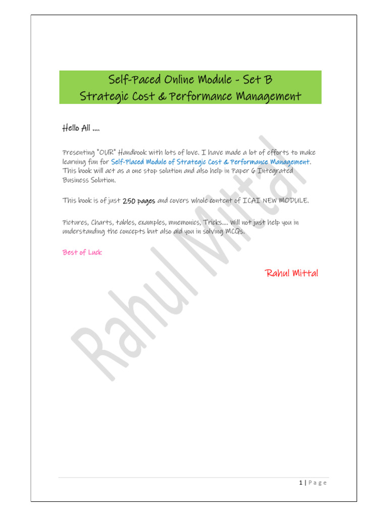 Strategic Cost & Performance Management Self Paced Module Set B | PDF ...