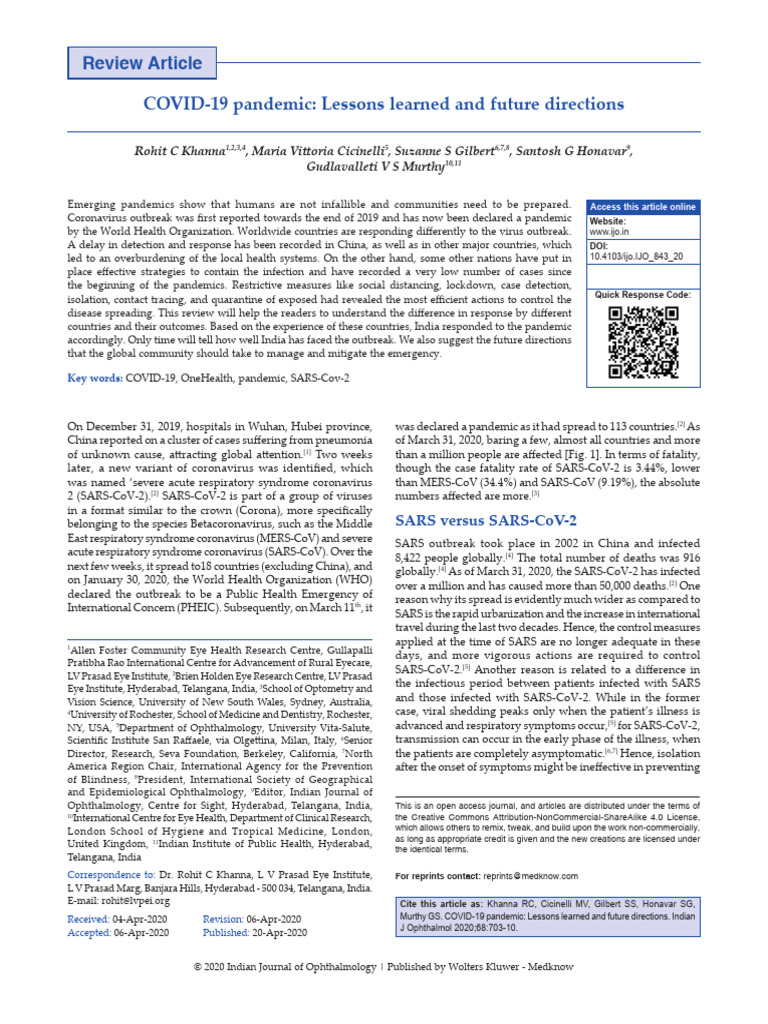 COVID 19 Pandemic Lessons Learned and Future.7 | PDF | Infection | Quarantine