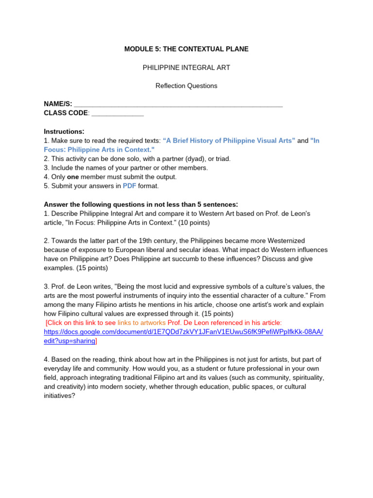 Answer Sheet-Philippine Visual Arts | PDF