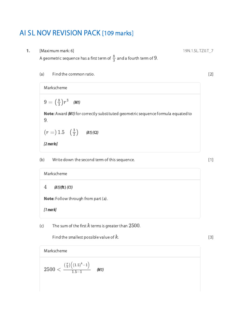 Ai SL Nov Revision Solutions Pack | PDF | Sphere | Area