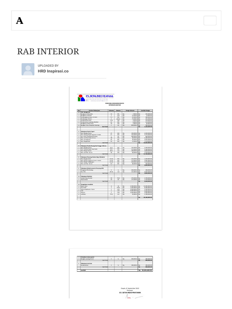 Contoh RAB Interior | PDF