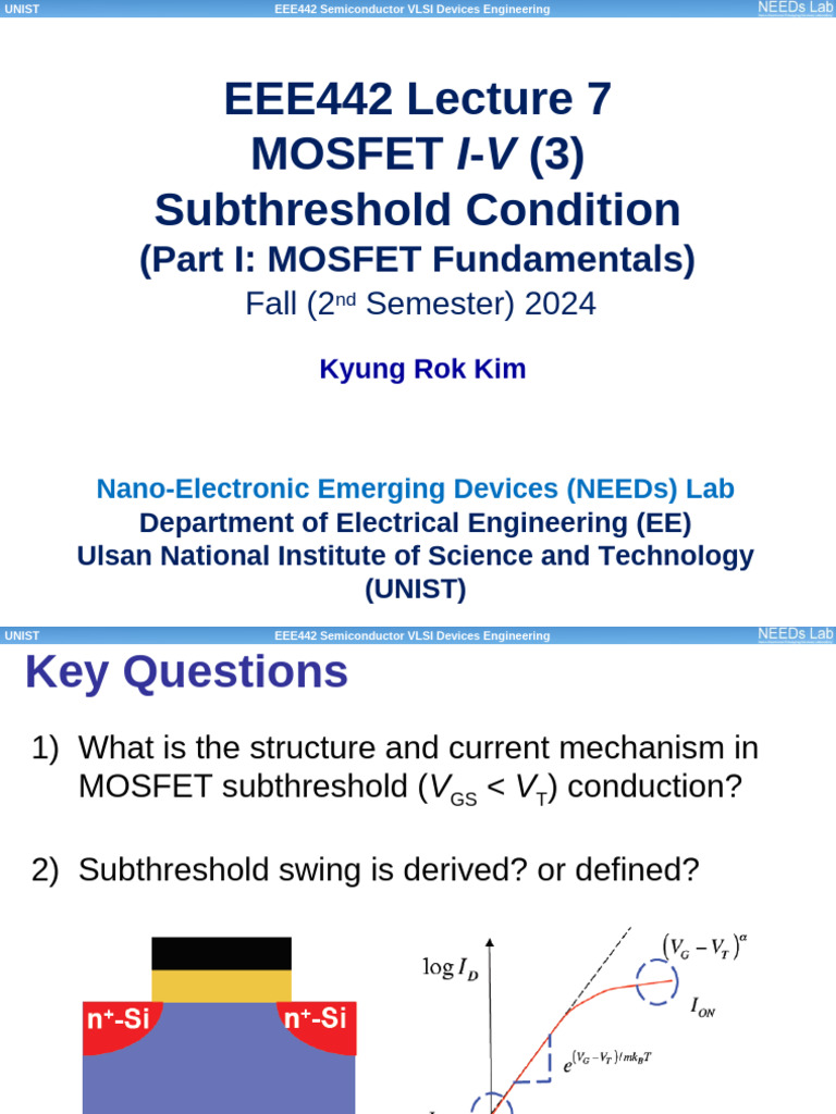 Ee442 Lec7 2024 Pdf Mosfet Integrated Circuit