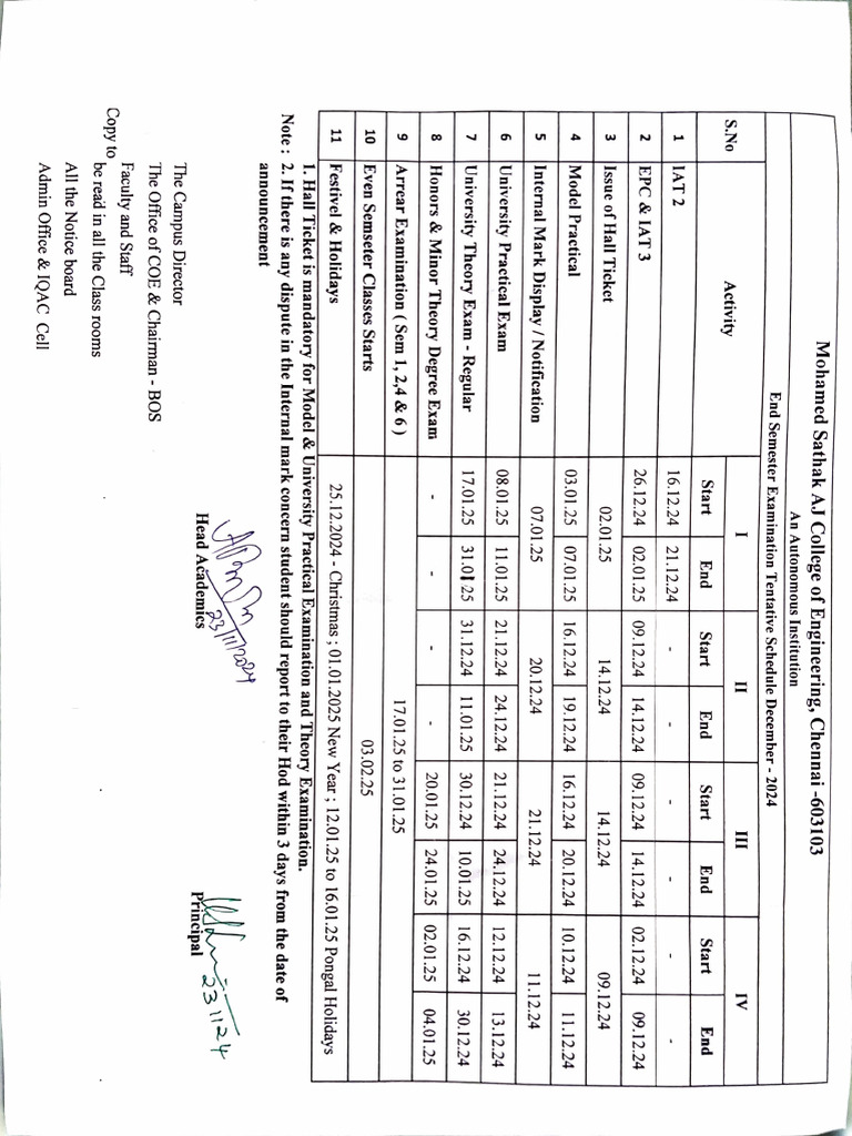 End Semester Exam Schedule | PDF | Schools | Educational Institutions