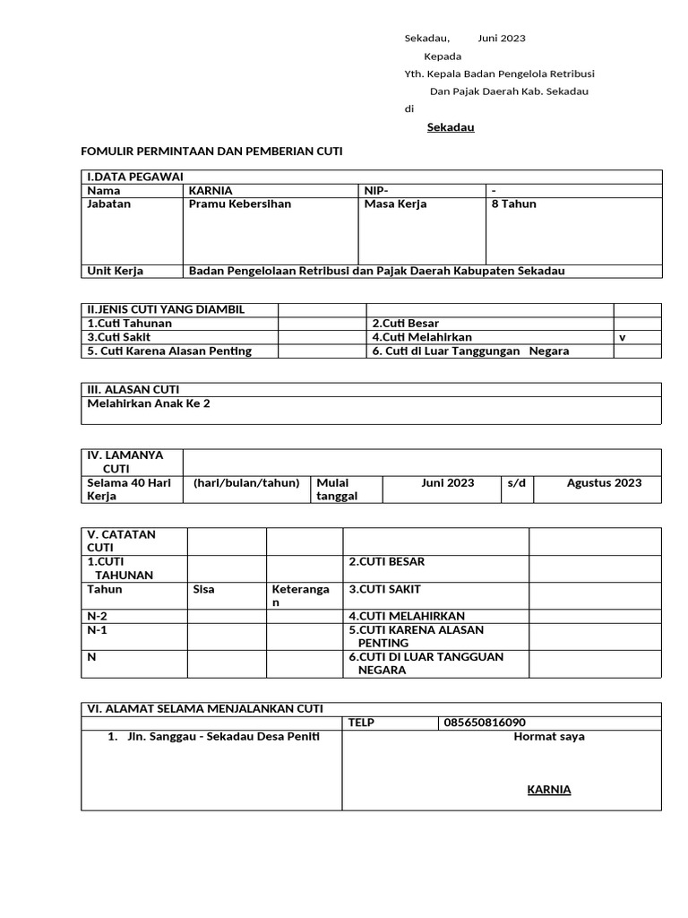 Format Cuti Kontrak | PDF