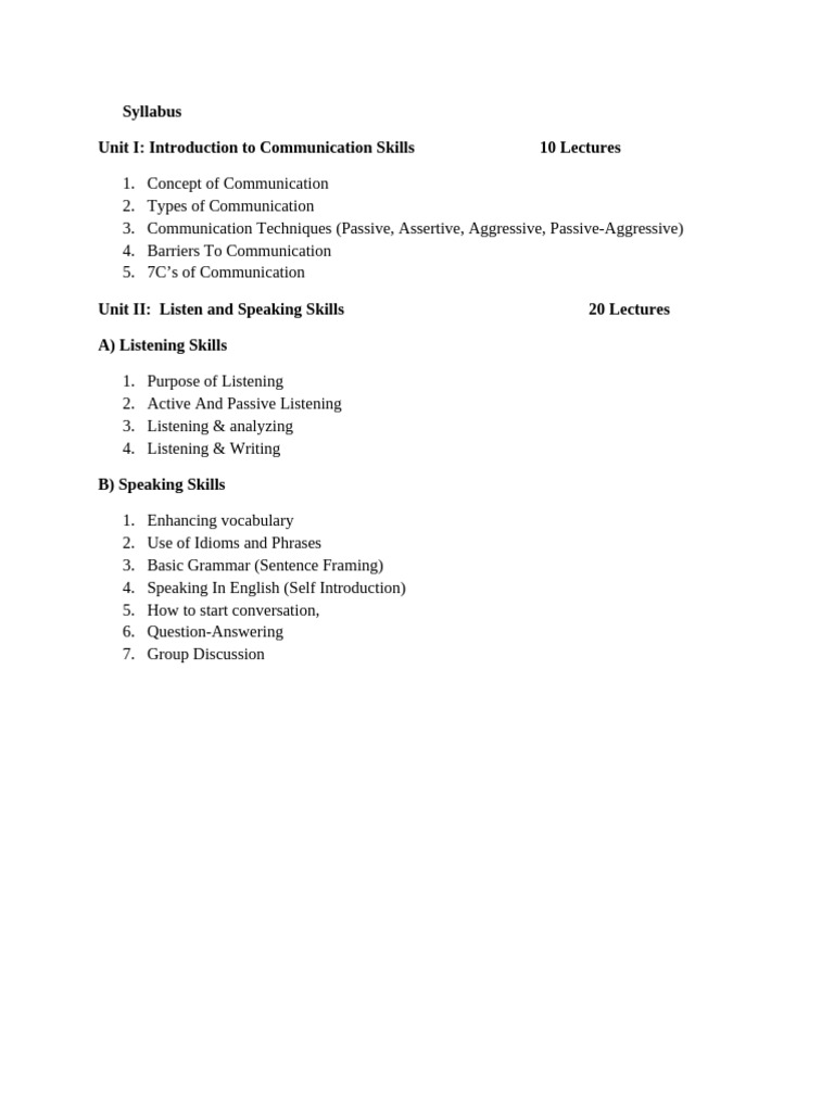 Communication Skills Syllabus Overview | PDF | Communication ...