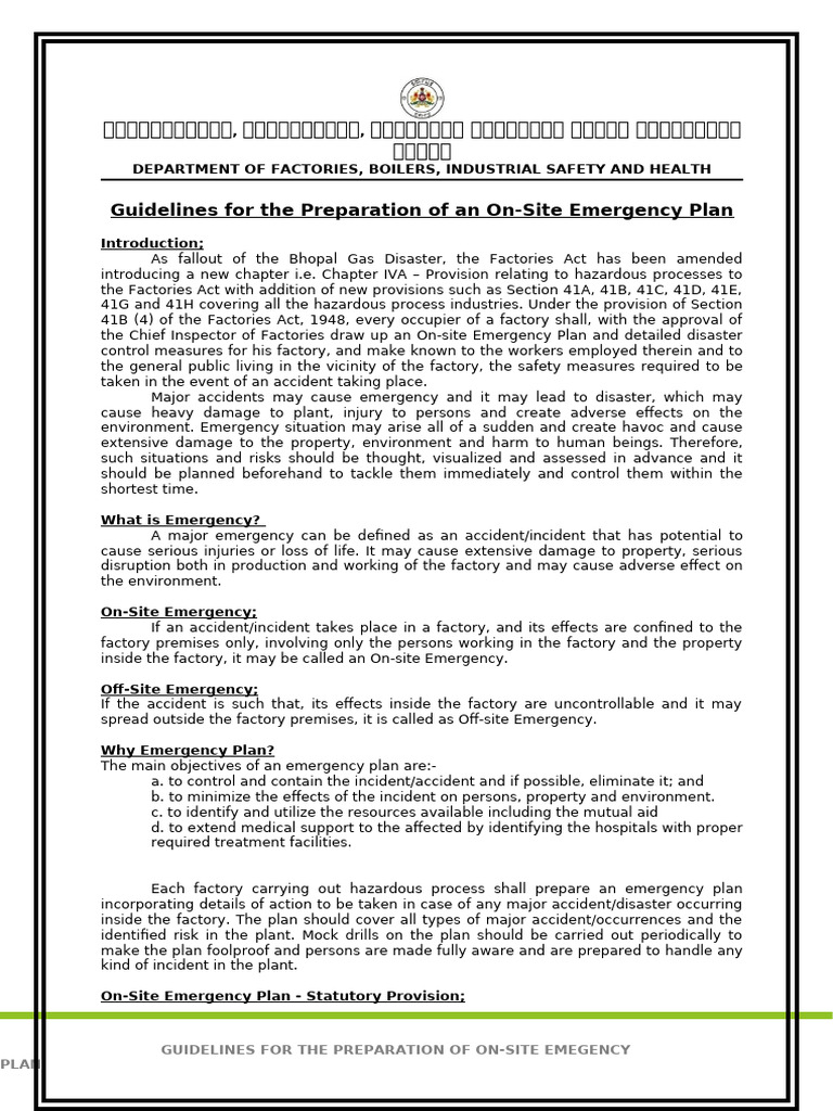 Guidelines For The Preparation of Onsite Emergency Plans 2024 | PDF ...