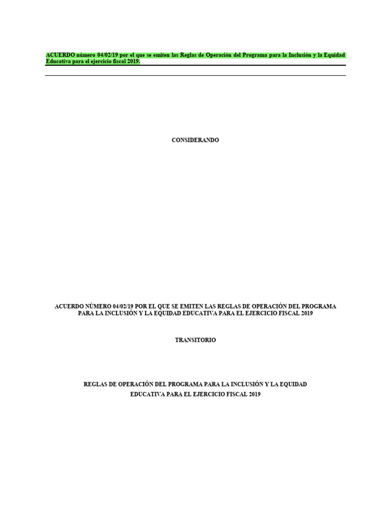 12. ACUERDO NUMERO 04.02.19 POR LO QUE SE EMITEN LAS REGLAS DE OPERACION DEL PROGRAMA PARA LA ...