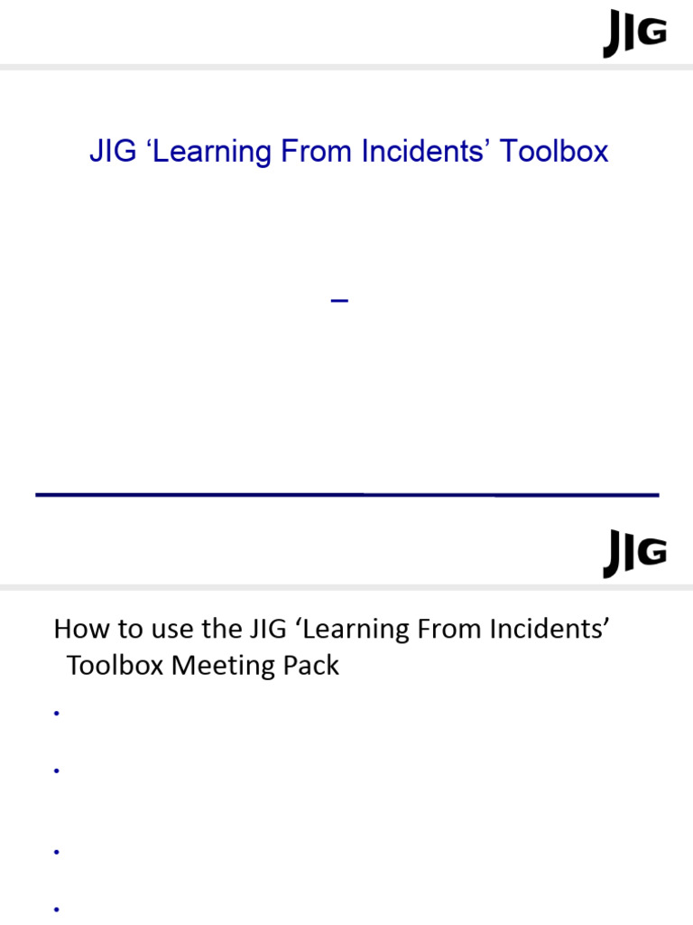 JIG Toolbox Meeting Pack: Incident Insights | PDF