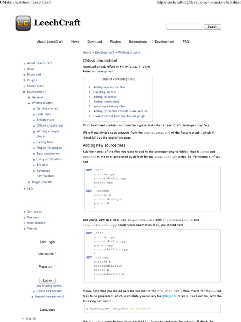 CMake Cheatsheet - Leech Craft | User (Computing) | Computer Engineering