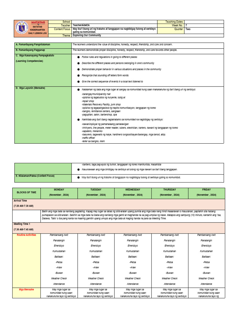 Kinder DLL - Quarter 2. Week 7.matatag Curriculum | PDF
