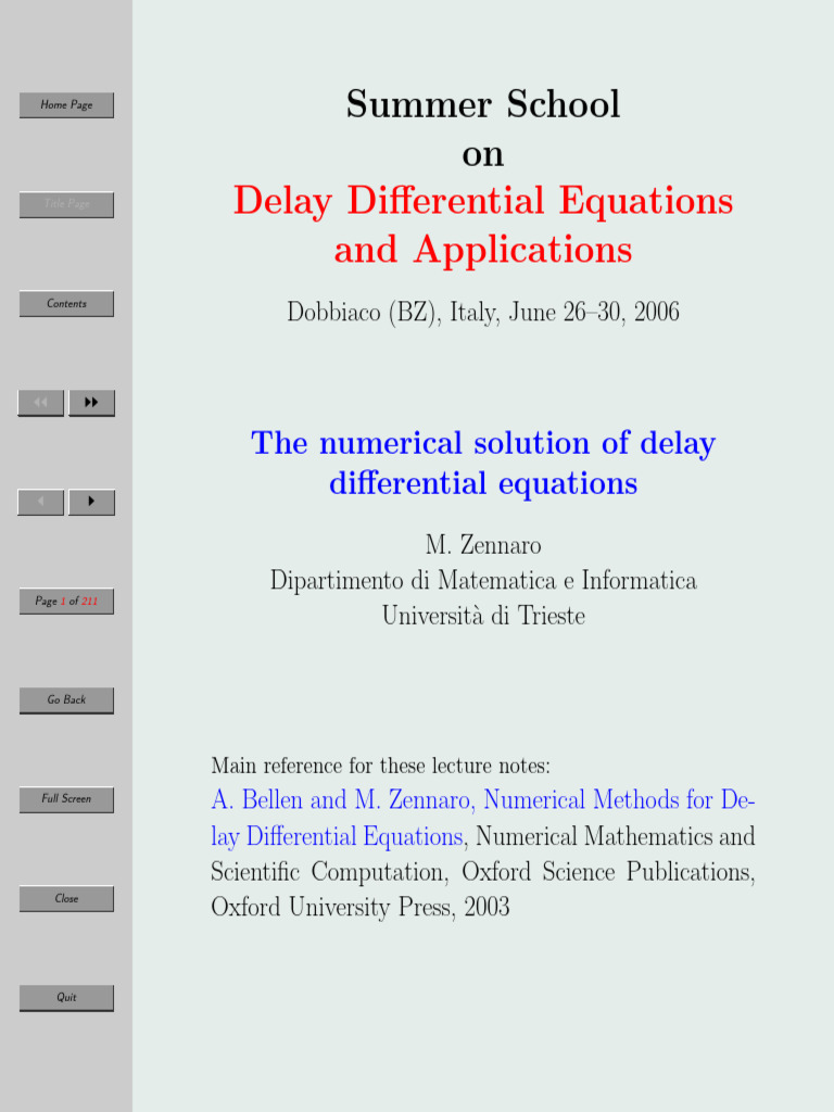 Delay Differential Equations Pdf Numerical Analysis Ordinary Differential Equation