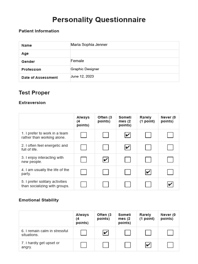 Personality Assessment Questionnaire | PDF | Extraversion And ...