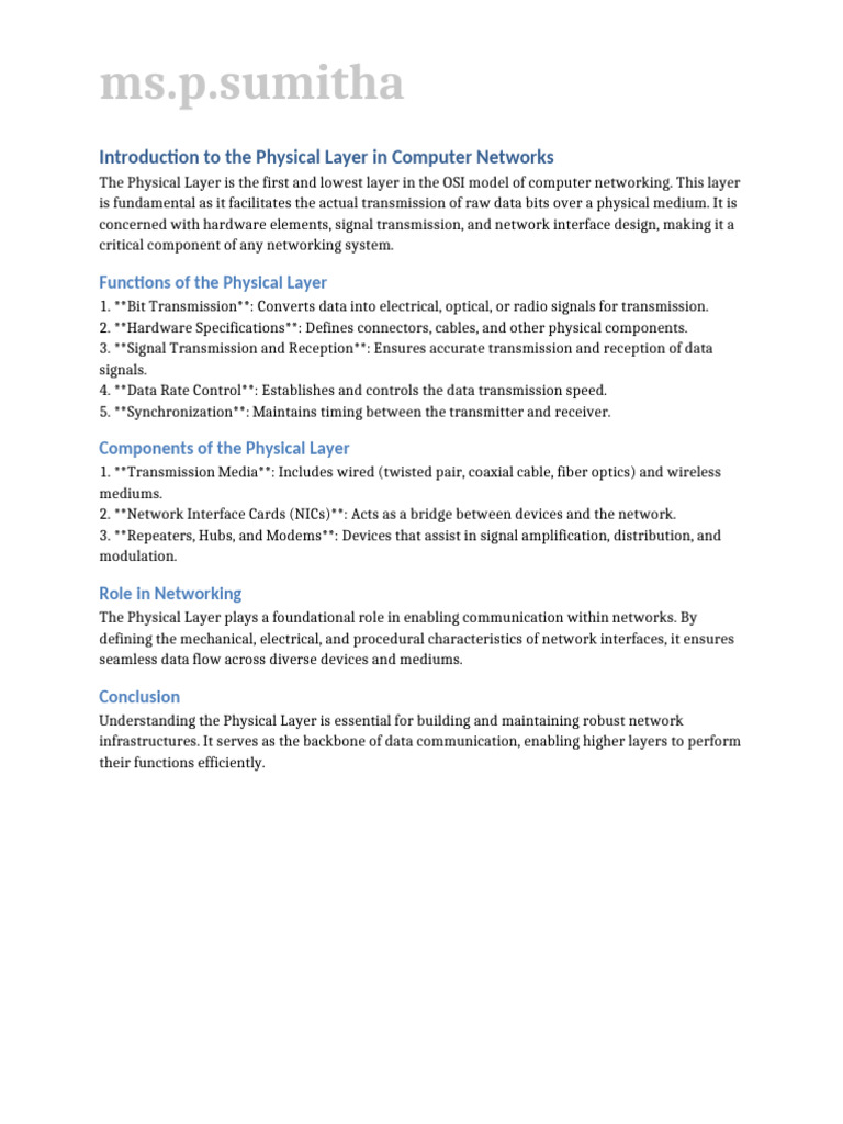 Physical Layer in Computer Network Formatted | PDF