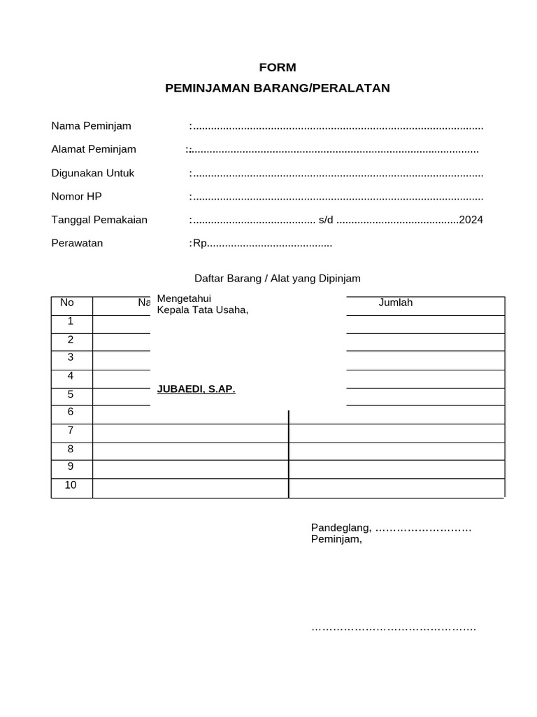 Form Peminjaman Barang | PDF