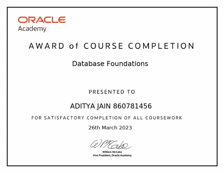 Oracle Certificate | PDF