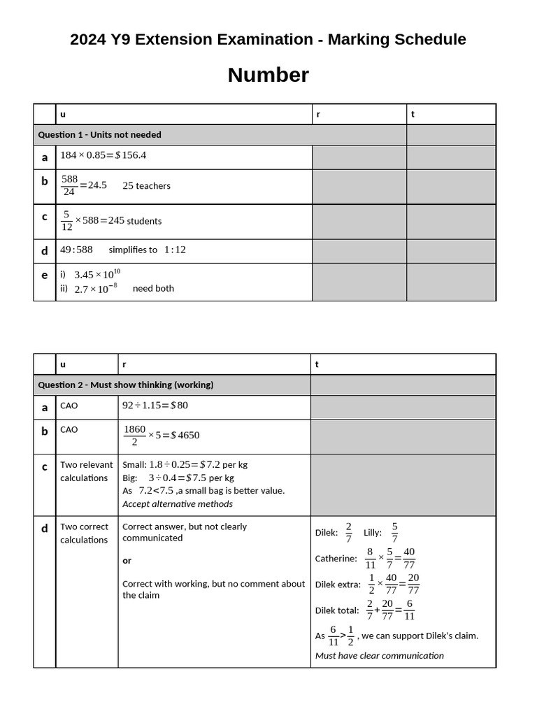 2024 Y9 Extension Exam Marking Guide | PDF | Mathematics | Applied ...