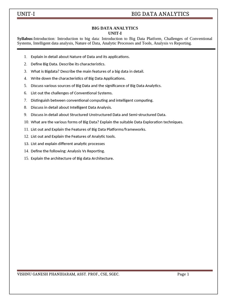 Bda Material Jntugv R20 Unit 1 | PDF | Big Data | Apache Hadoop