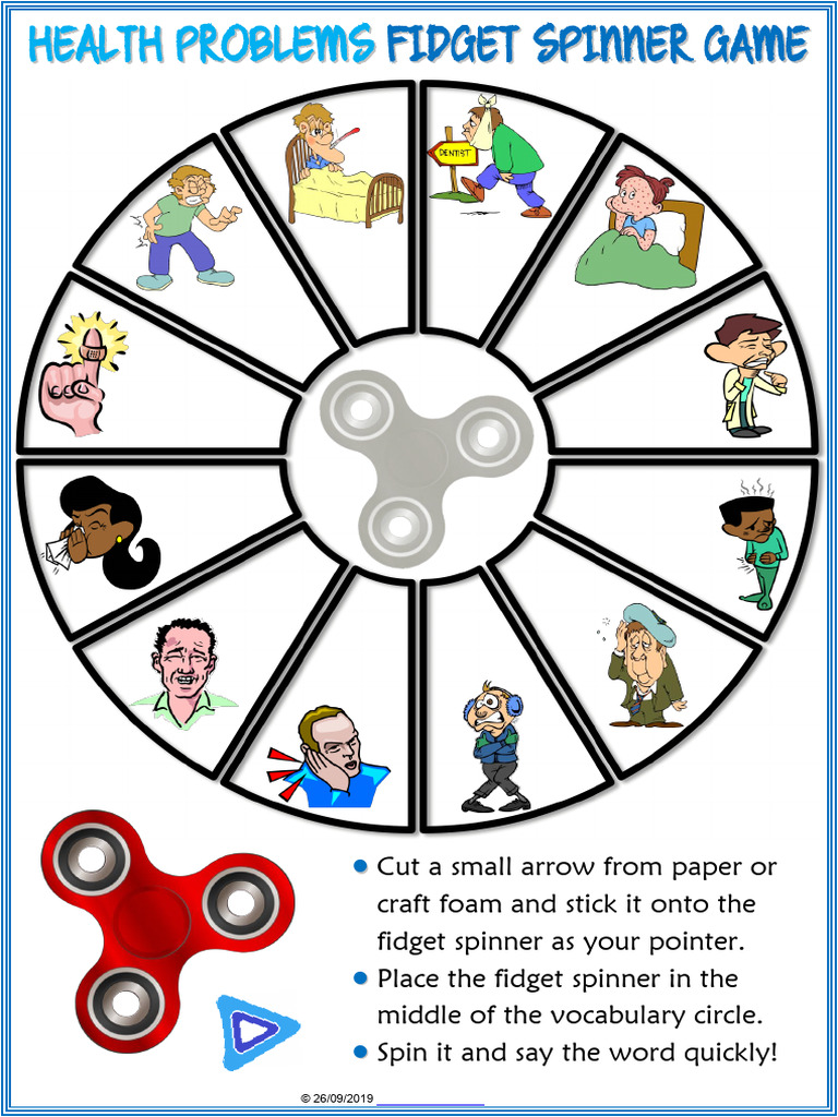 Health Problems Vocabulary Esl Printable Fidget Spinner Game For Kids | PDF